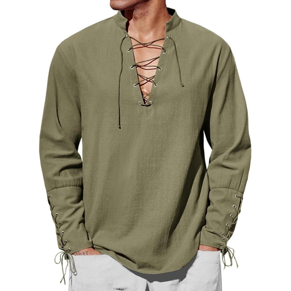 Runcati Mens Medieval Pirate Shirt Steampunk Renaissance Viking Retro ...